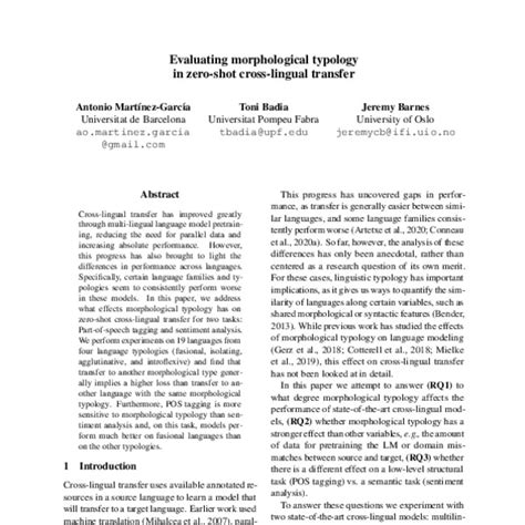 Evaluating Morphological Typology In Zero Shot Cross Lingual Transfer Acl Anthology