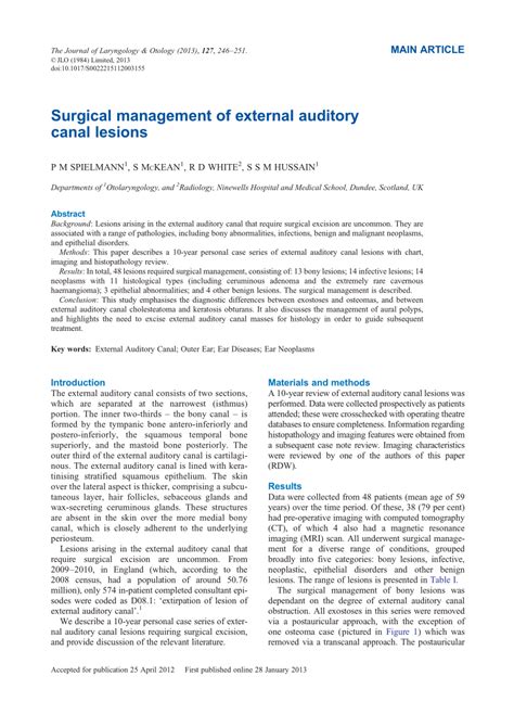 Pdf Surgical Management Of External Auditory Canal Lesions