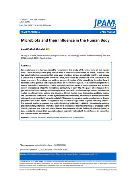PDF Microbiota And Their Influence In The Human Body