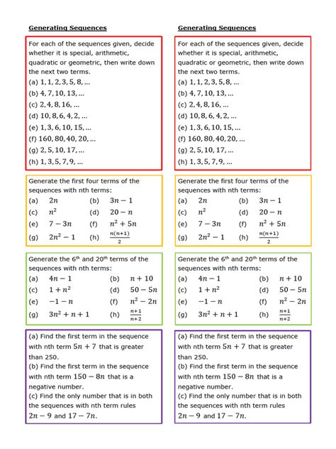 generating sequences practice strips pdf arithmetic mathematics