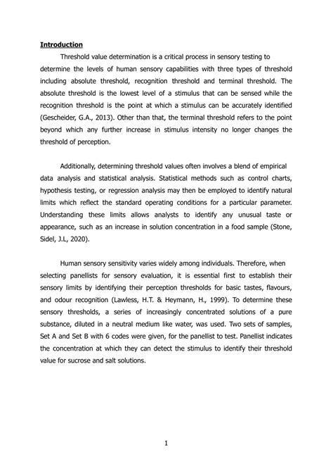 Threshold Value Determination Nt31103 Food Sensory Ums Thinkswap