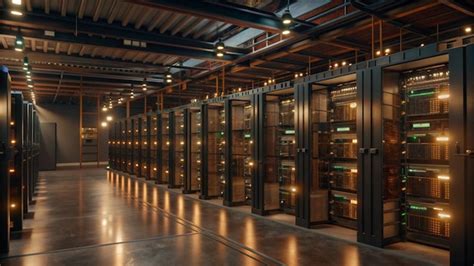 Connection Network In Servers Data Center Room Storage Systems 3d Rendering Premium Ai