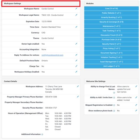 Workspace Settings General Workspace Setup Condo Control English