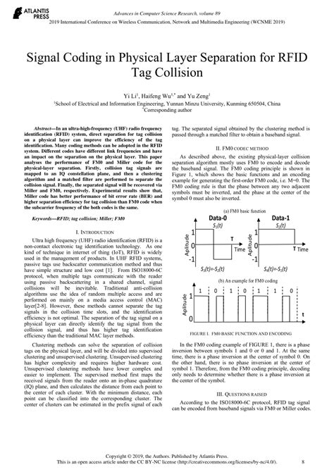 pdf signal coding in physical layer separation for rfid tag collision