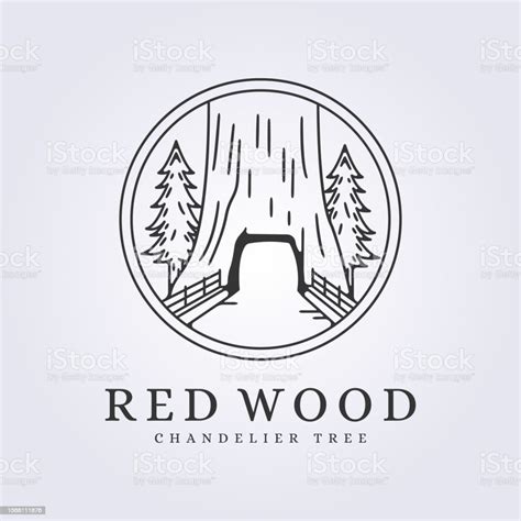 배지 라인 아트 샹들리에 나무 로고 레드 우드 아이코닉 심볼 벡터 일러스트레이션 디자인 레드우드 숲에 대한 스톡 벡터 아트 및 기타 이미지 레드우드 숲 미국 삼나무