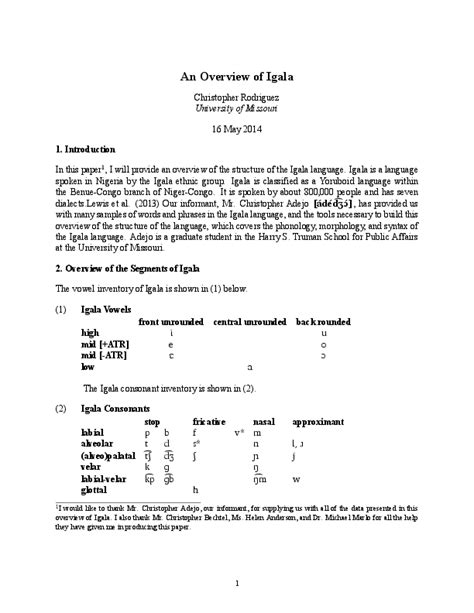 Pdf Overview Of The Igala Language
