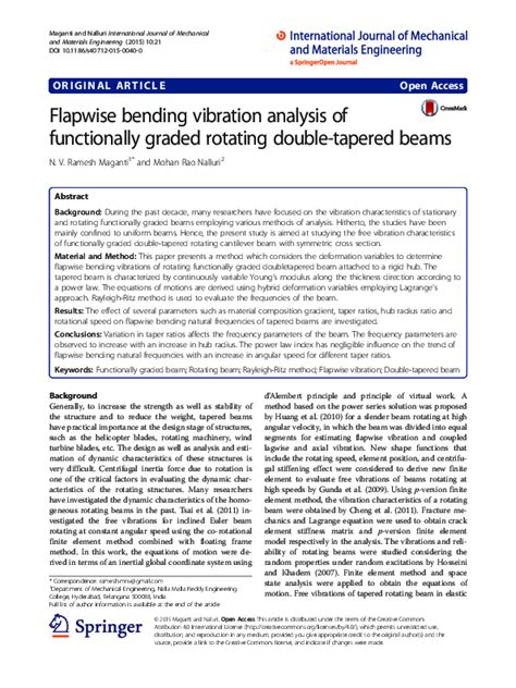Pdf Flapwise Bending Vibration Analysis Of Functionally Graded Rotating Double Tapered Beams