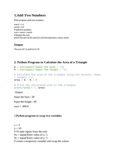 Python Programs Pdf Area Elementary Mathematics