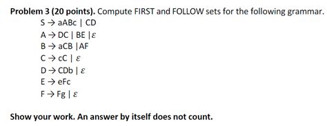 Solved Problem 3 20 Points Compute First And Follow Sets