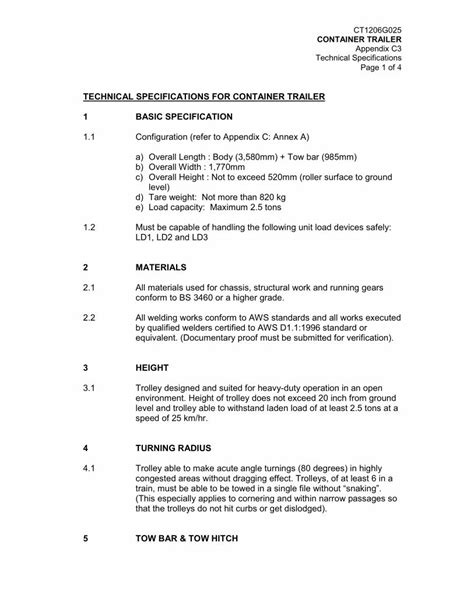 Pdf Technical Specifications For Container Trailer … · Technical Specifications For Container