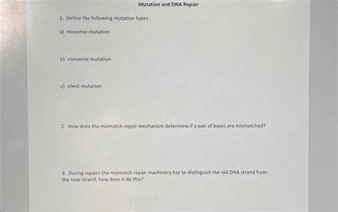 solved mutation and dna repair 1 define the following