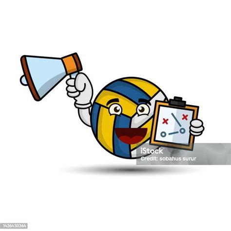 배구 만화 캐릭터 메가폰과 전략 보드 그림 플랫 스타일 디자인 템플릿 벡터 Championship에 대한 스톡 벡터 아트 및 기타 이미지 Championship 감정