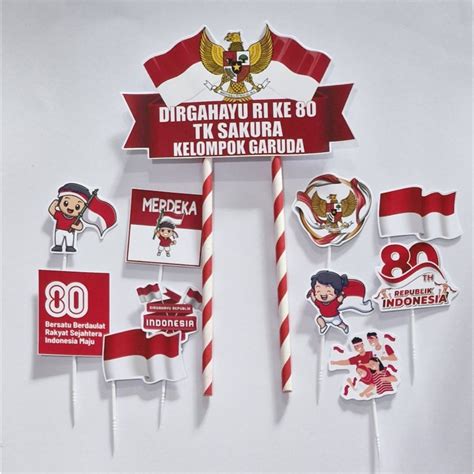 Jual Topper Cake Hiasan Kue Ulang Tahun Tumpengan Tema 17an 17 Agustus