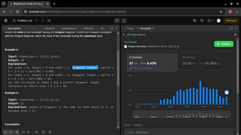Maximum Area Of Longest Diagonal Rectangle Youtube