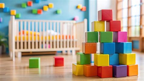 A Stack Of Coloured Building Blocks In A Nursery Ai Generative Stock