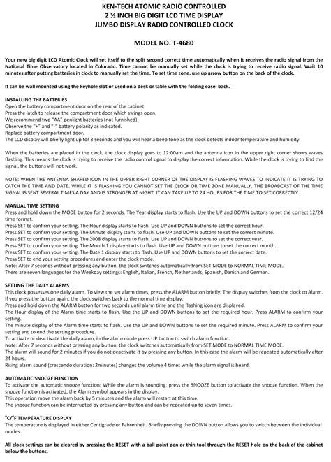 Fix Ken Tech Clock Manual