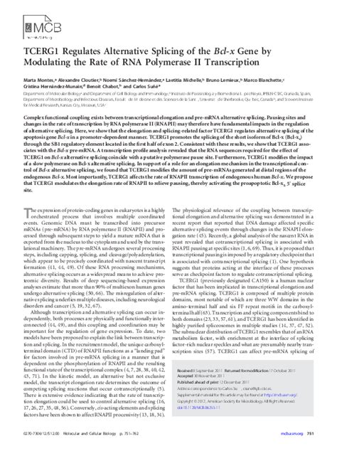 Pdf Tcerg1 Regulates Alternative Splicing Of The Bcl X Gene By Modulating The Rate Of Rna