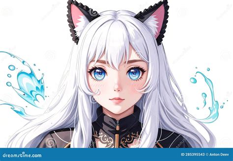 Portrait Of A Beautiful Girl With Cat Ears Generative Ai Stock