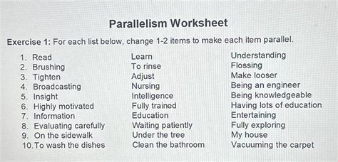Solved Parallelism Worksheetexercise 1 For Each List Below