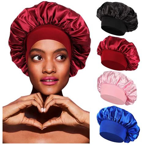4 Pcs Hair Bonnet For Sleepingsatin Bonnets For Black Womenhair Cap