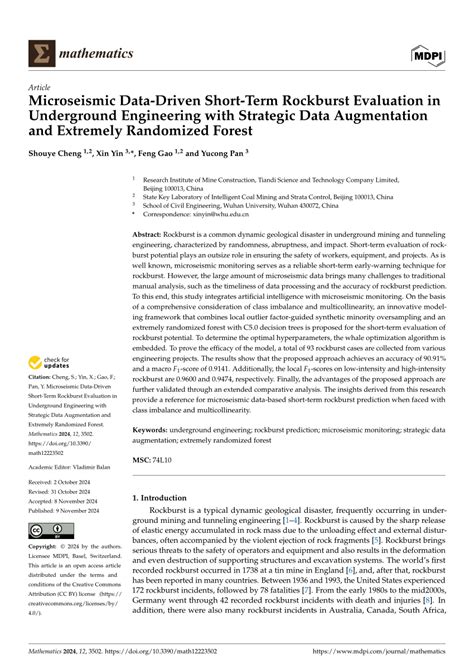 Pdf Microseismic Data Driven Short Term Rockburst Evaluation In Underground Engineering With