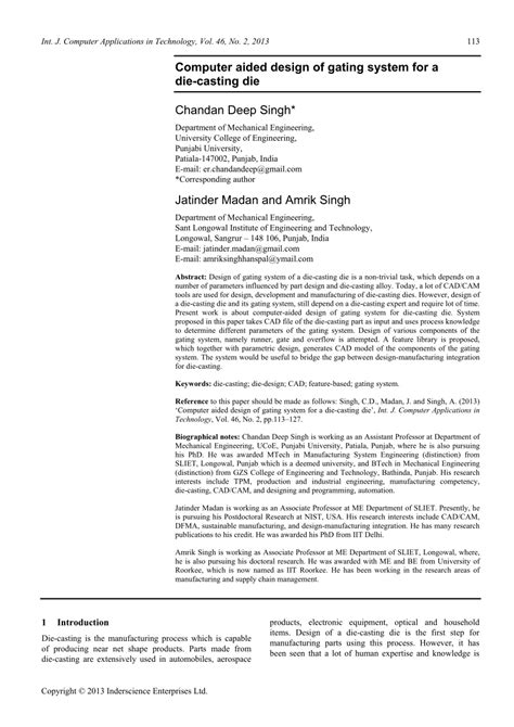 Pdf Computer Aided Design Of Gating System For A Die Casting Die