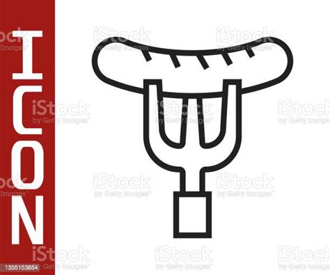 흰색 배경에 격리 된 포크 아이콘에 검은 줄 소시지 구운 소시지와 향기 표지판 벡터 검은색에 대한 스톡 벡터 아트 및 기타 이미지 검은색 고기 구이 Istock