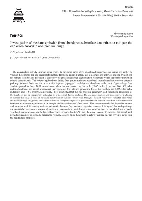 Pdf Investigation Of Methane Emission From Abandoned Subsurface Coal