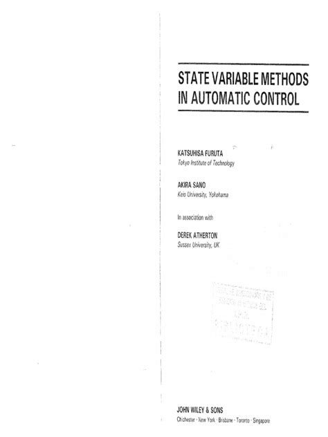 Tips State Variable Methods In Automatic Control Pdf Pdf