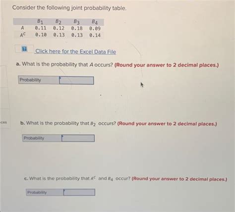 Solved Consider The Following Joint Probability Table Click