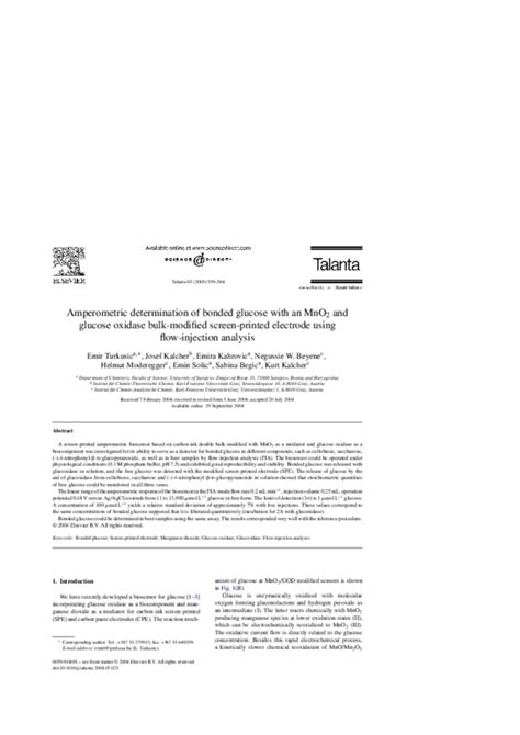 Pdf Amperometric Determination Of Bonded Glucose With An Mno2 And Glucose Oxidase Bulk