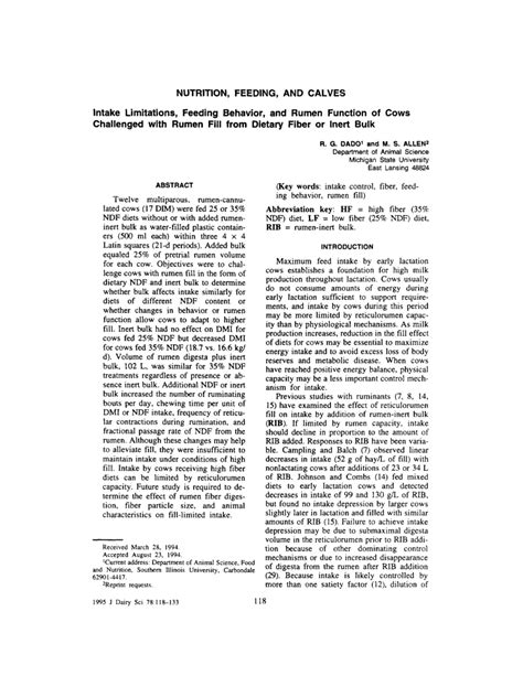 Pdf Intake Limitations Feeding Behavior And Rumen Function Of Cows Challenged With Rumen