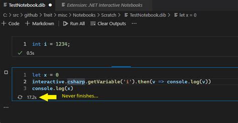 Cell Runs Forever When Using Interactivecsharpgetvariable In Conjunction With Consolelog In A