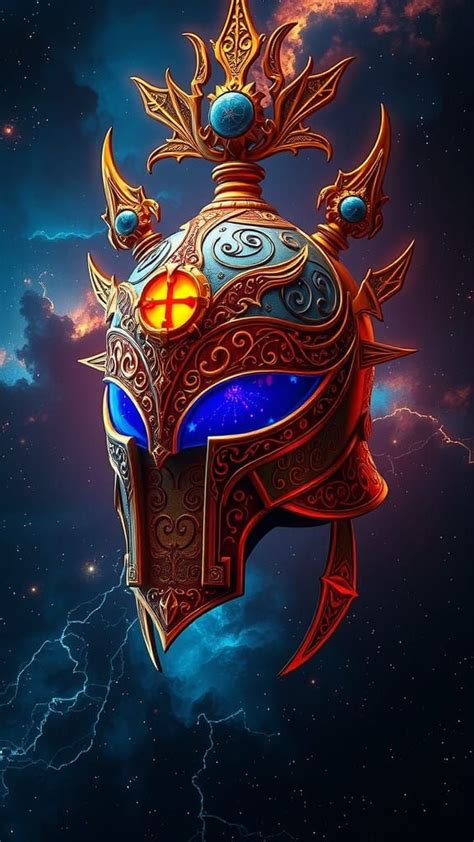 Ethereal Fantasy Helmet Illuminated In Starry Nebu Ai Art