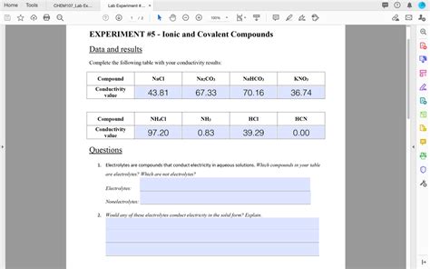 Answered Experiment 5 Ionic And Covalent… Bartleby