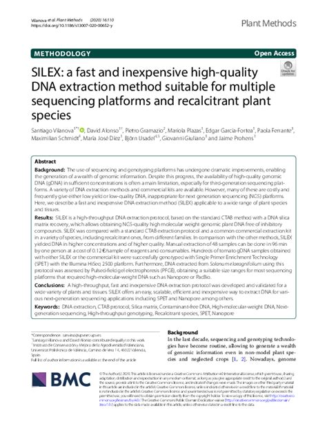 Pdf Silex A Fast And Inexpensive High Quality Dna Extraction Method Suitable For Multiple