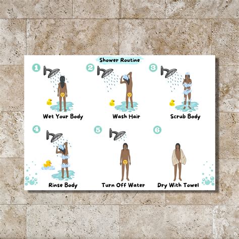 Shower Routine Chart Visual Aid Learning Girl Illustration For