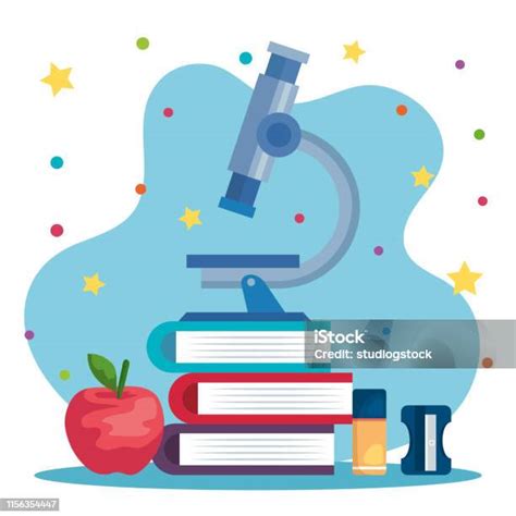 Buku Dengan Buah Apel Dan Mikroskop Dengan Penghapus Dan Penajam