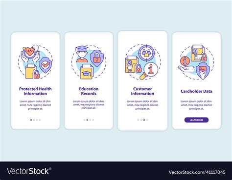 Examples Of Sensitive Data Onboarding Mobile App Vector Image
