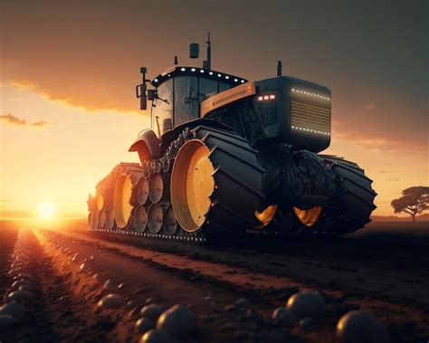 Premium Ai Image Future Tractor Drives Across Large Field Generative Ai