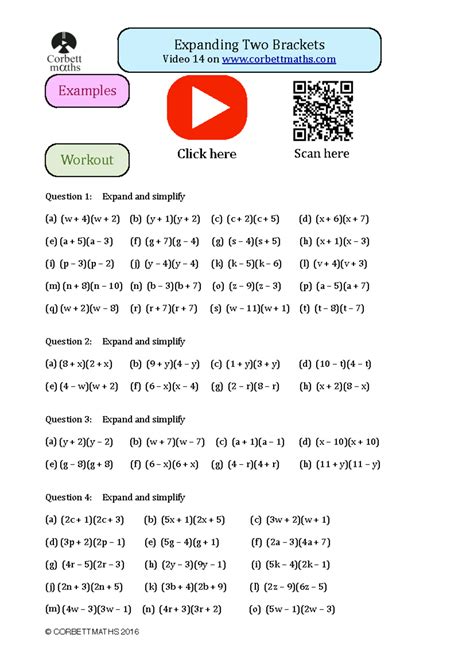 Expanding Two Brackets Pdf2 Expanding Two Brackets Video 14 On Corbettmaths Question 1