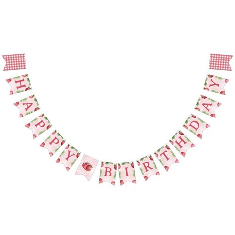 Cute Pink Strawberry Happy Birthday Bunting Flags Zazzle Happy