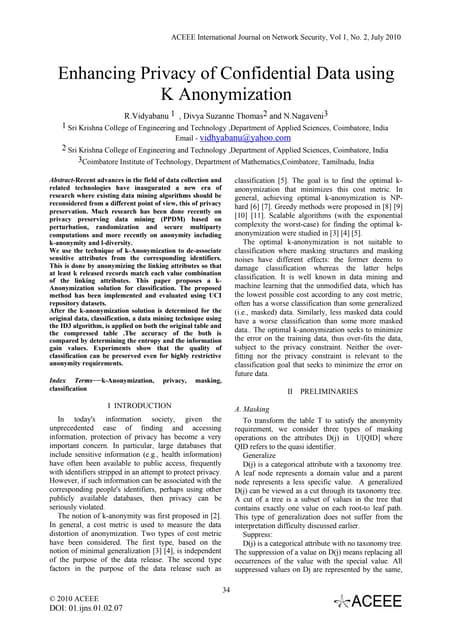 Enhancing Privacy Of Confidential Data Using K Anonymization Pdf