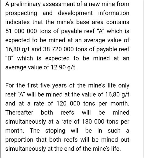 Solved CALCULATE The Monthly Tonnage To Be Mined From Each Chegg Com