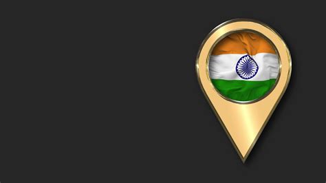India Gold Location Icon Flag Seamless Looped Waving Space On Left Side For Design Or
