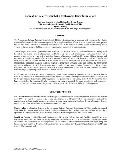 Pdf Estimating Relative Combat Effectiveness Using Simulations