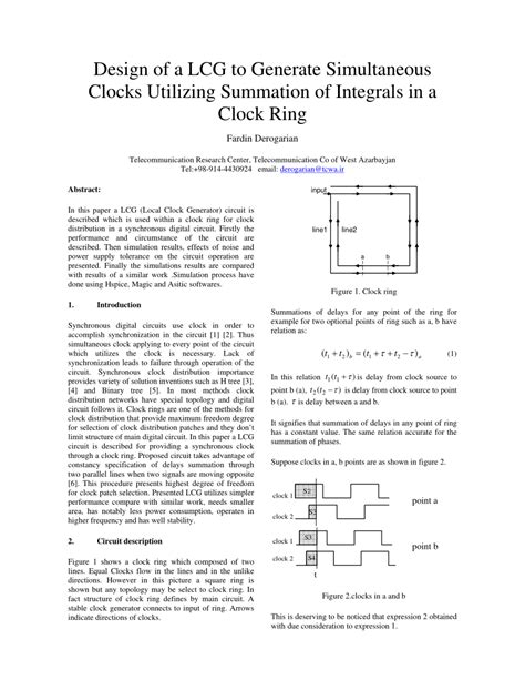 Pdf Design Of A Lcg To Generate Simultaneous Clocks Utilizing Summation Of Integrals In A