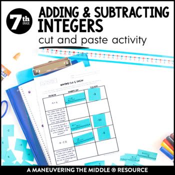 Adding And Subtracting Integers Cut And Paste By Maneuvering The Middle