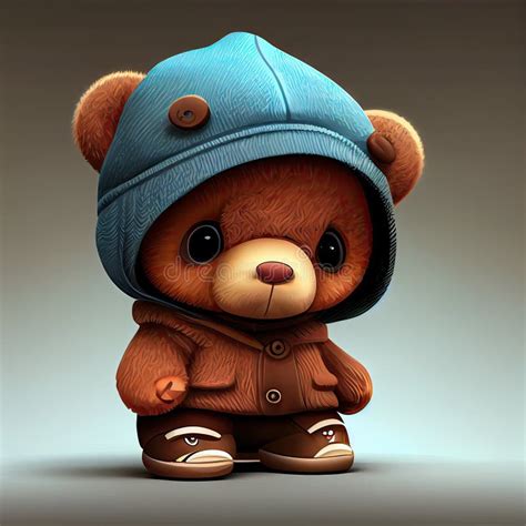 Cute Teddy Bear Comic Wearing A Beanie With Sweater And Hut Stock Illustration Illustration