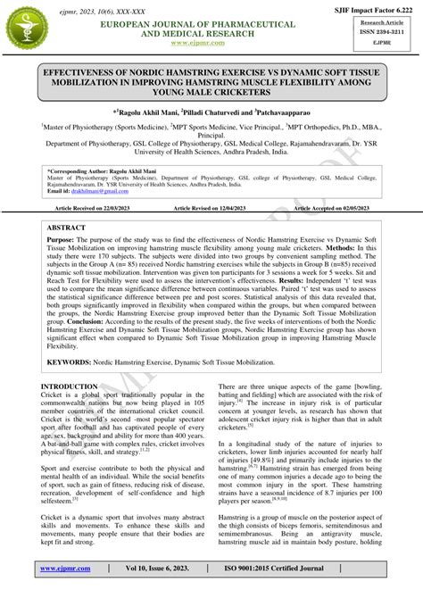 Pdf Effectiveness Of Nordic Hamstring Exercise Vs Dynamic Soft Tissue Mobilization In